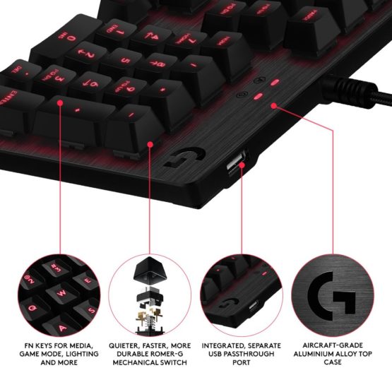 Logitech G413 Mechanical Gaming Keyboard, Backlit Keys, Romer-G Tactile ...