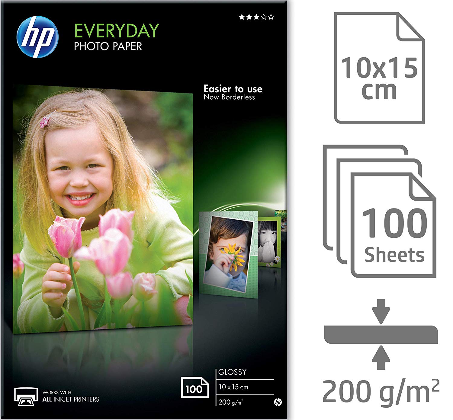 HP CR757A, 10 x 15 cm, Everyday Glossy Photo Paper, 200 gsm, 100 Sheets ...