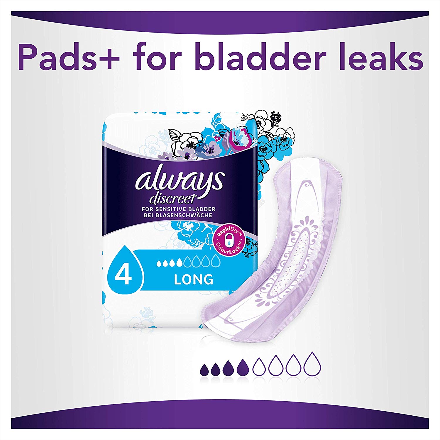 Always Discreet Incontinence Pads for Women, Long, 20 High Absorbency ...