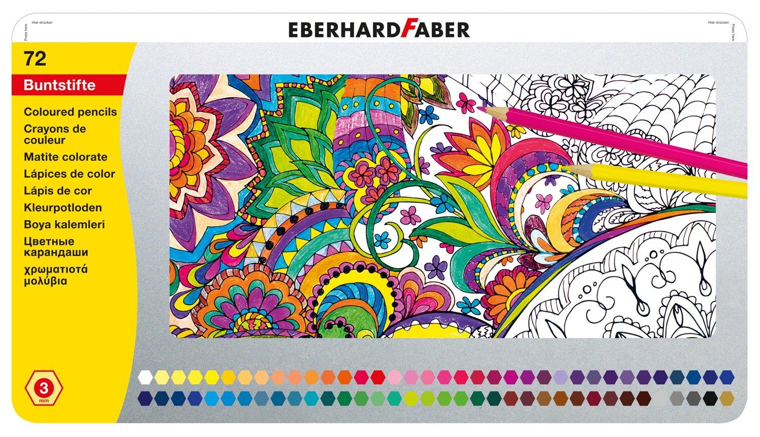 Eberhard Faber 514872 Colouring Pencils in 72 Colours, Hexagonal Shape ...