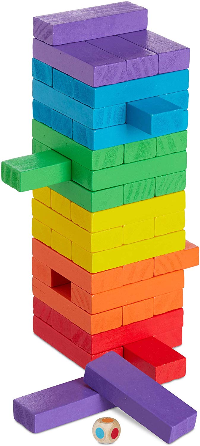 Relaxdays Wooden Stacking Tower, Wobbly, 48 Building Bricks to Stack ...