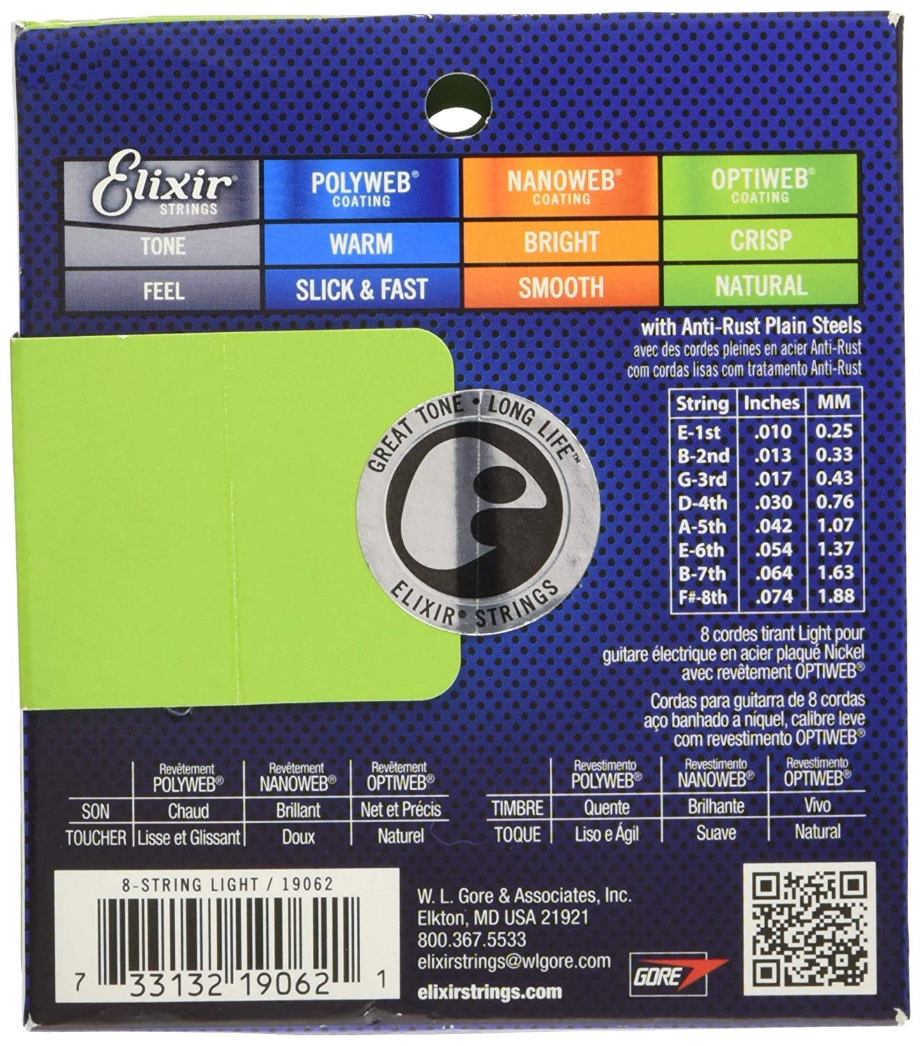 Elixir 19062 Strings 8-string Electric Guitar Strings with OPTIWEB ...