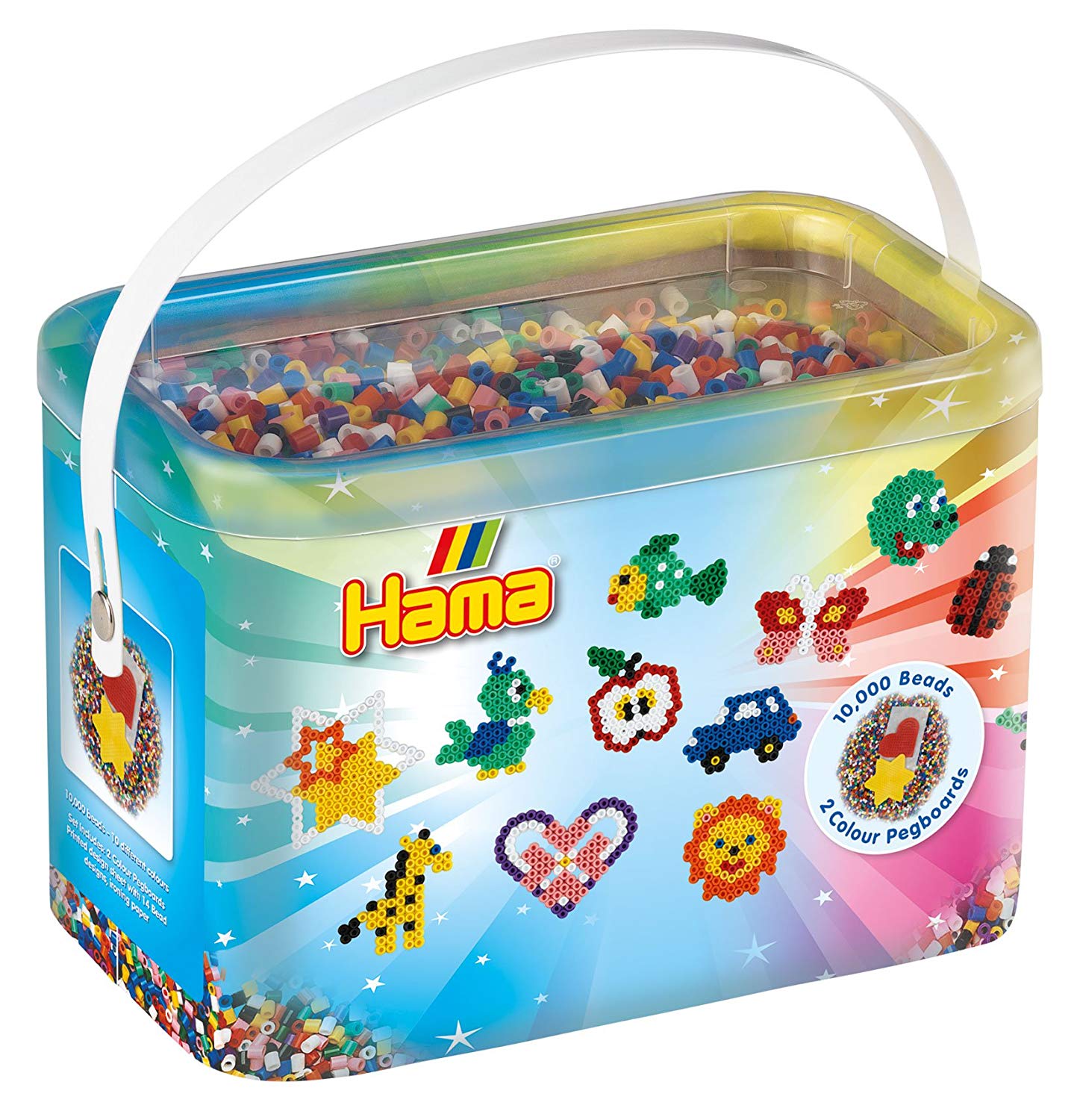 Hama 10,000 Beads & 2 Coloured Pegboards in Bucket, 10.202UK18 - BigaMart