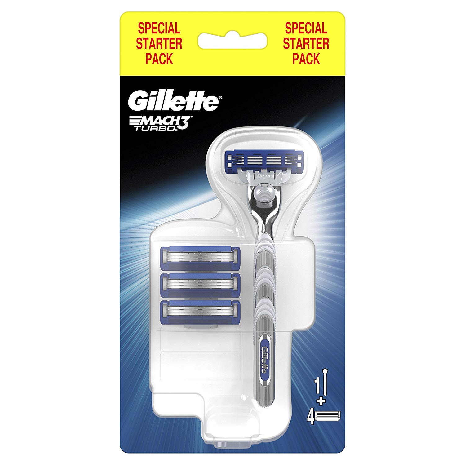 Gillette Mach3 Turbo Razor for Men + 3 Stronger-Than-Steel Refill ...