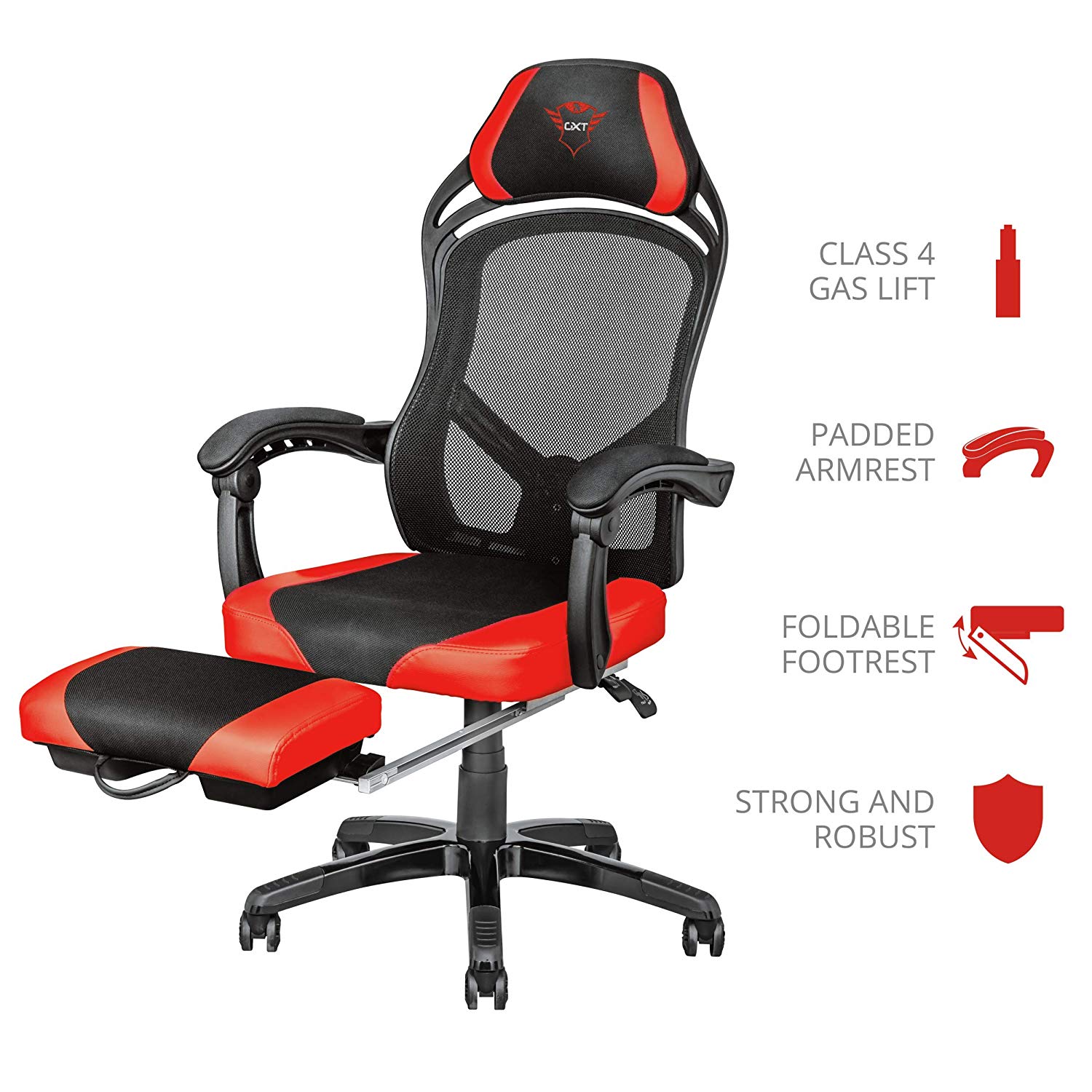 Trust Gaming GXT 706 Rona Gaming Chair with Footrest – Black/Red – BigaMart