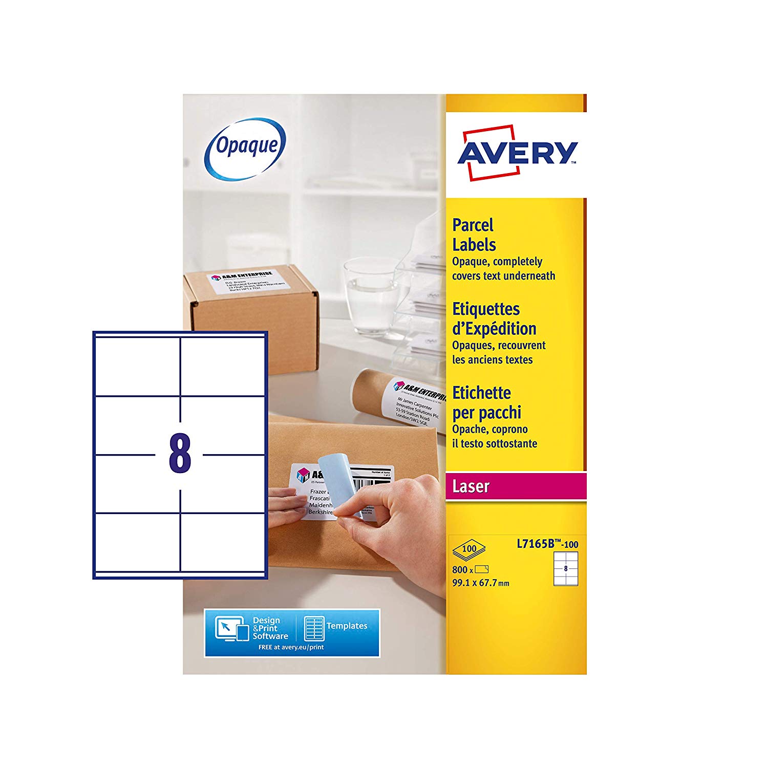 Avery L7165B Self Adhesive Parcel Labels, Laser Printers, 8 Labels Per ...