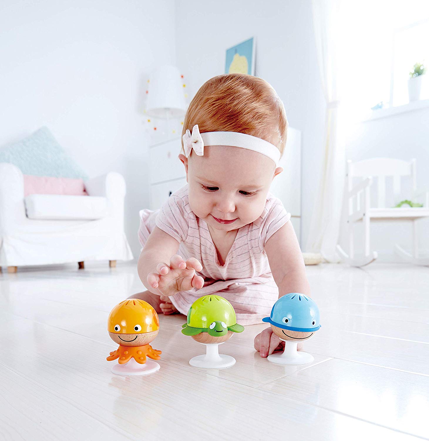 Hape Stay-Put Rattle Set | Three Sea Animal Suction Rattle Toys, Baby ...