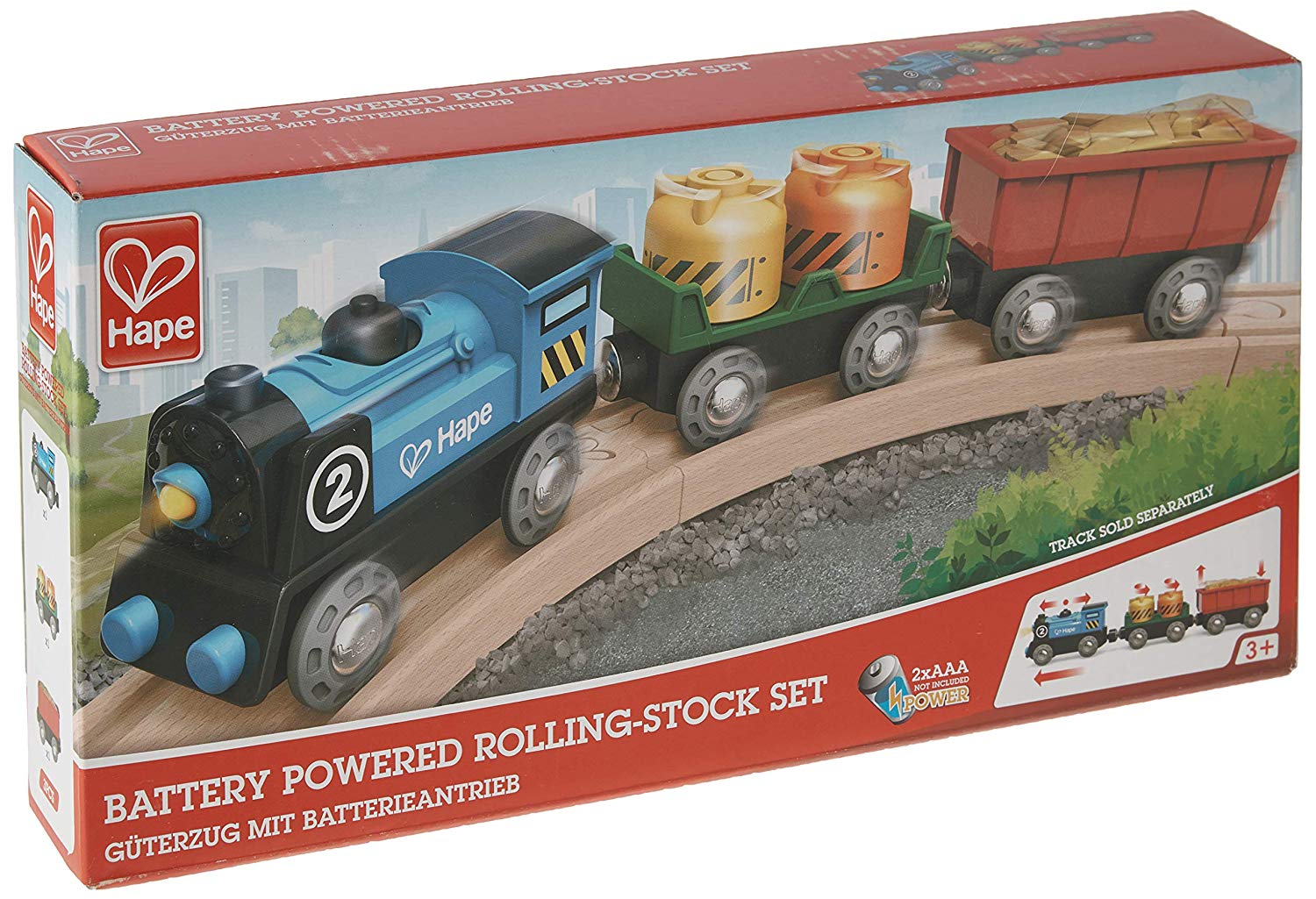 Hape E3720 Battery Powered Rolling Stock Train Set – Wooden Train Track ...