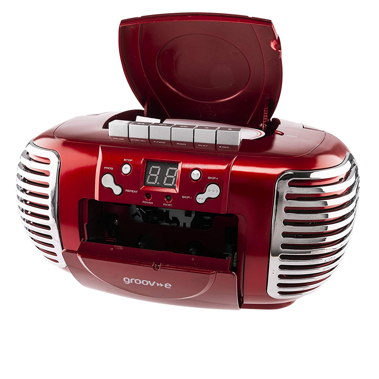 Groov-e Retro Boombox Portable CD, Cassette, Radio Player – Red ...