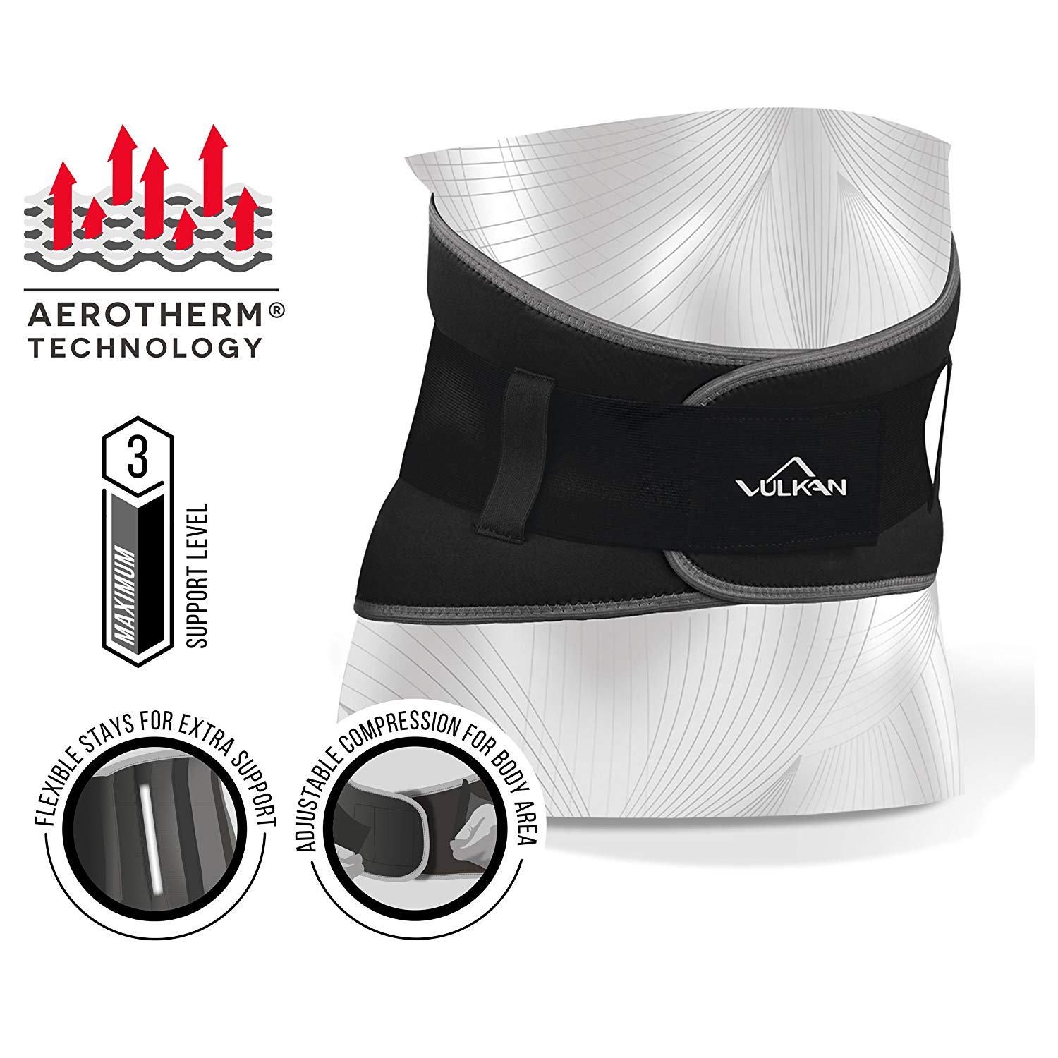 Vulkan Classic 3093 Back Brace, Large, New Style, Lumbar Support Belt ...