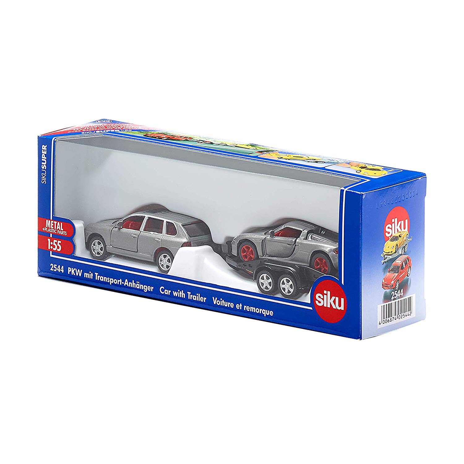 Siku 2544 Super Porsche Transport Trailer and Sports Car, Silver/Green ...