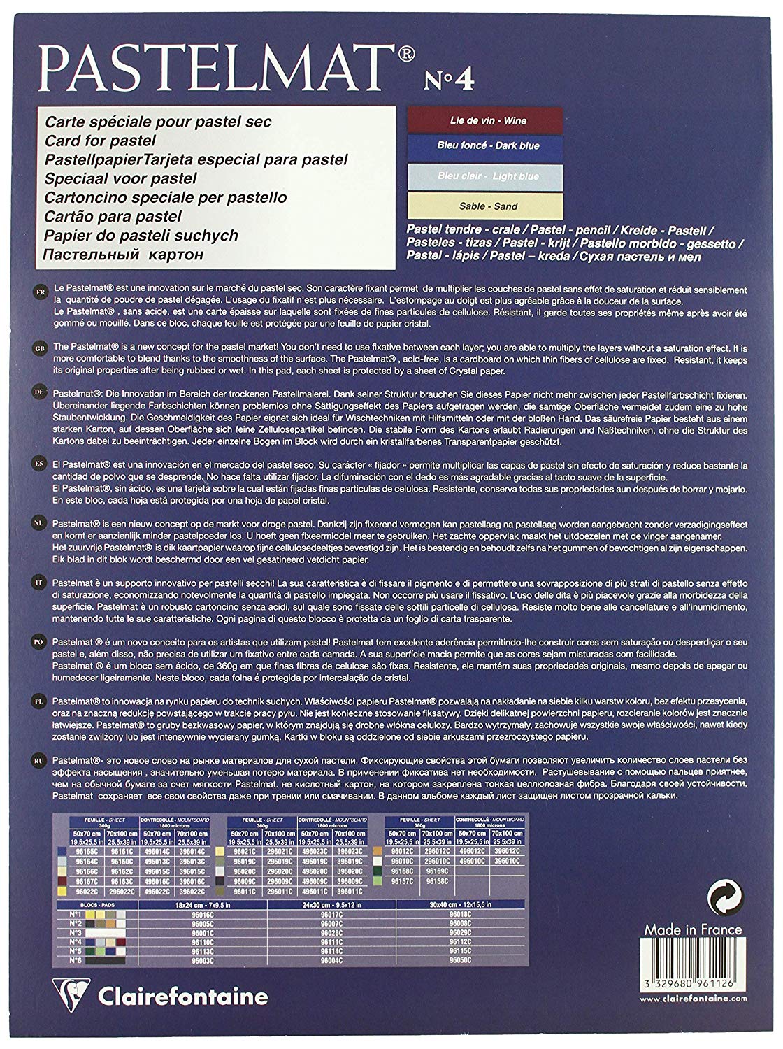 Clairefontaine 96112C PastelMat Pastel Card Pad No4, 360 g, 30 x 40 cm ...