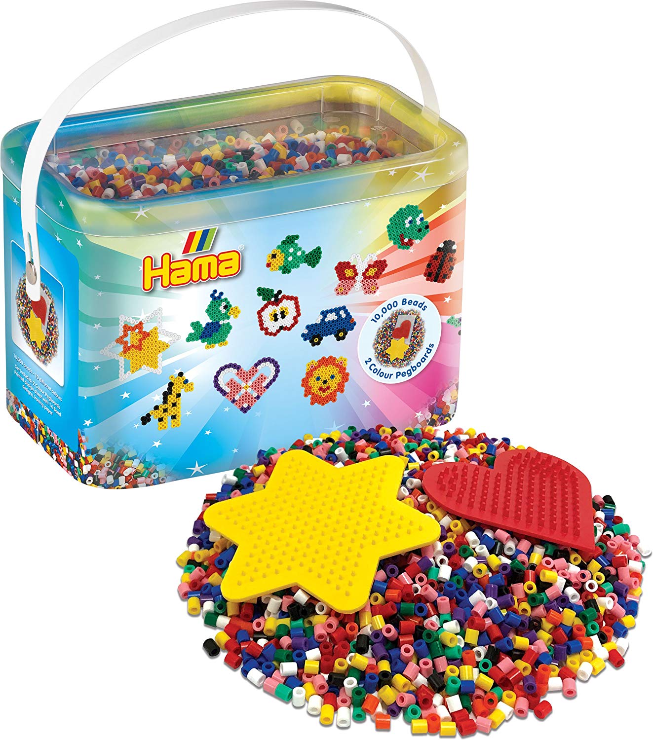 Hama 10,000 Beads & 2 Coloured Pegboards in Bucket, 10.202UK18 - BigaMart