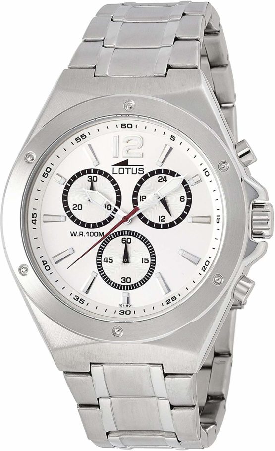 Lotus Men’s Quartz Watch with White Dial Chronograph Display and Silver ...