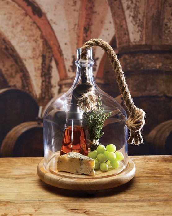Artesà Glass Food Serving Cloche with Natural Wooden Base, 25 x 25 x 34 ...