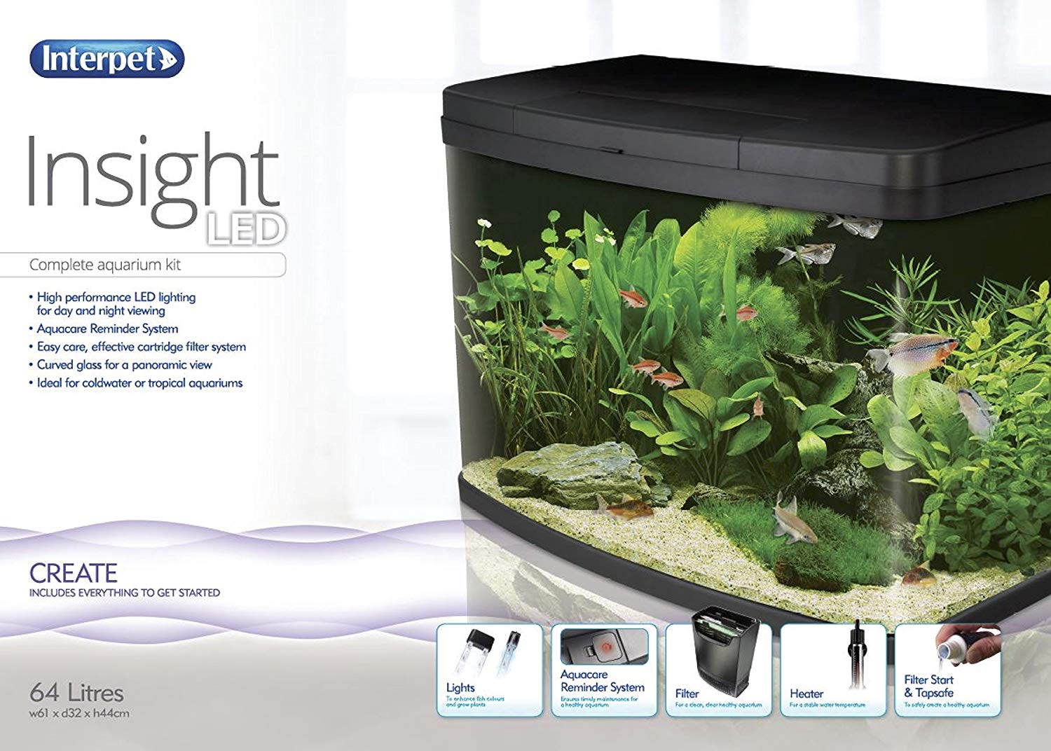 Interpet Insight Glass Aquarium Fish Tank Premium Kit, 64 L – BigaMart