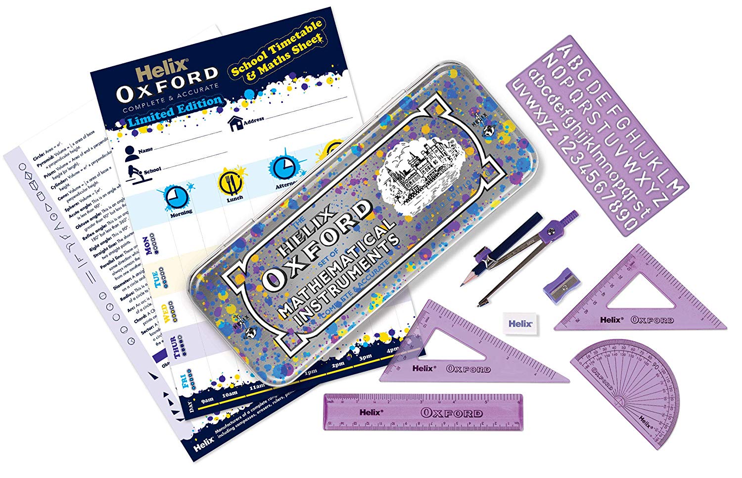 Helix Oxford Splash Stationery Set – Purple (Includes Maths Set, Pens ...