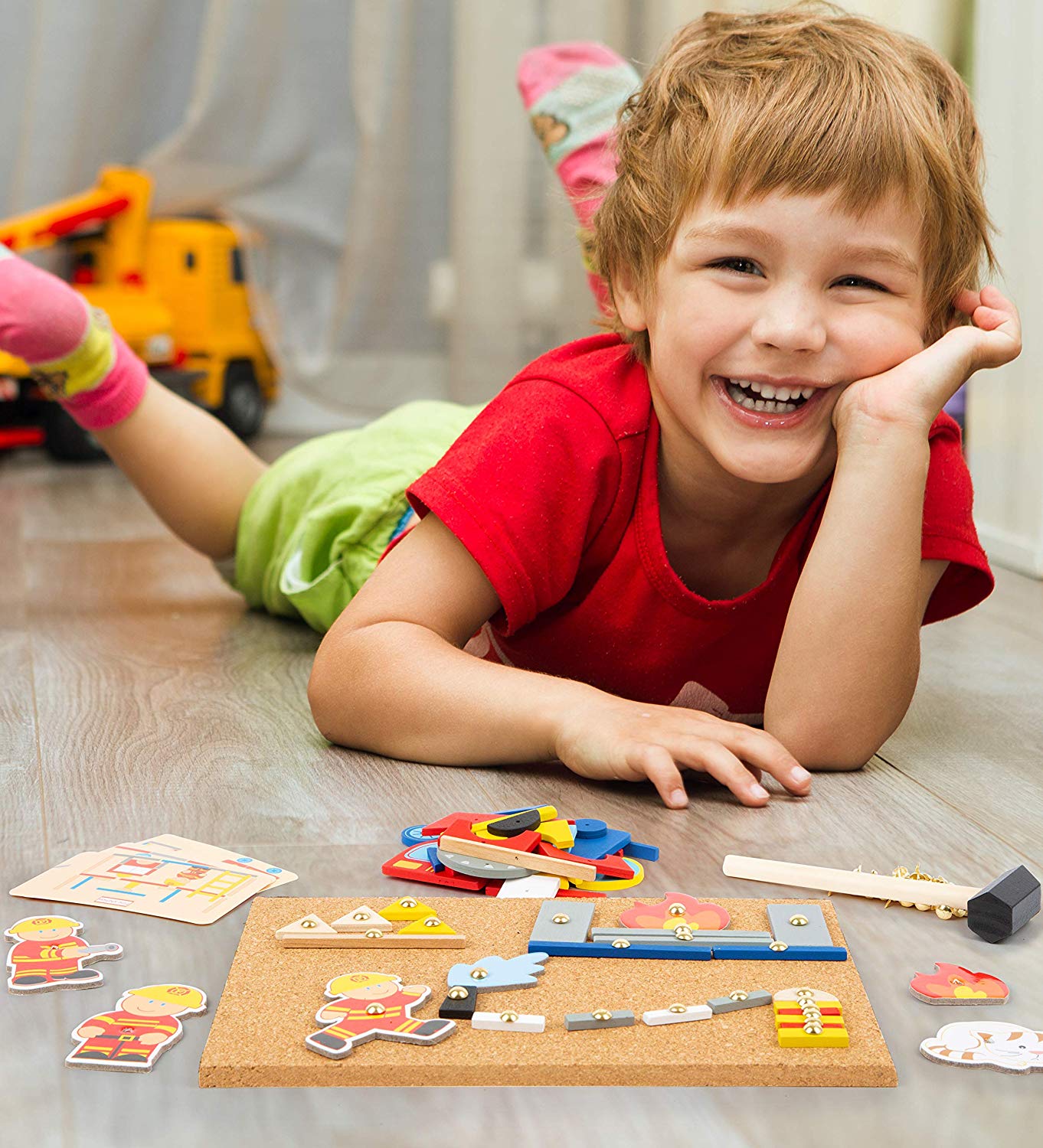 small foot 10581 Hammer game “Fire brigade” made of wood, cork floor ...