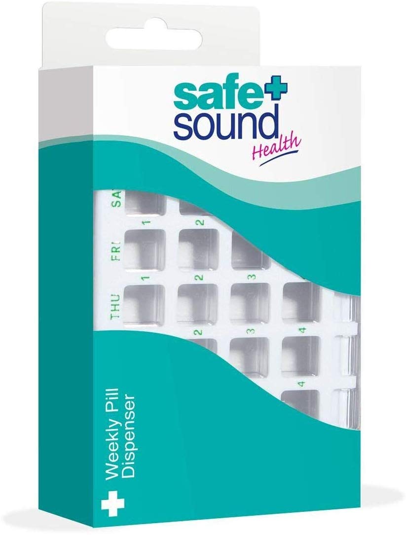 Safe & Sound Weekly Pill Organiser with 28 Compartments, 4 Compartments ...