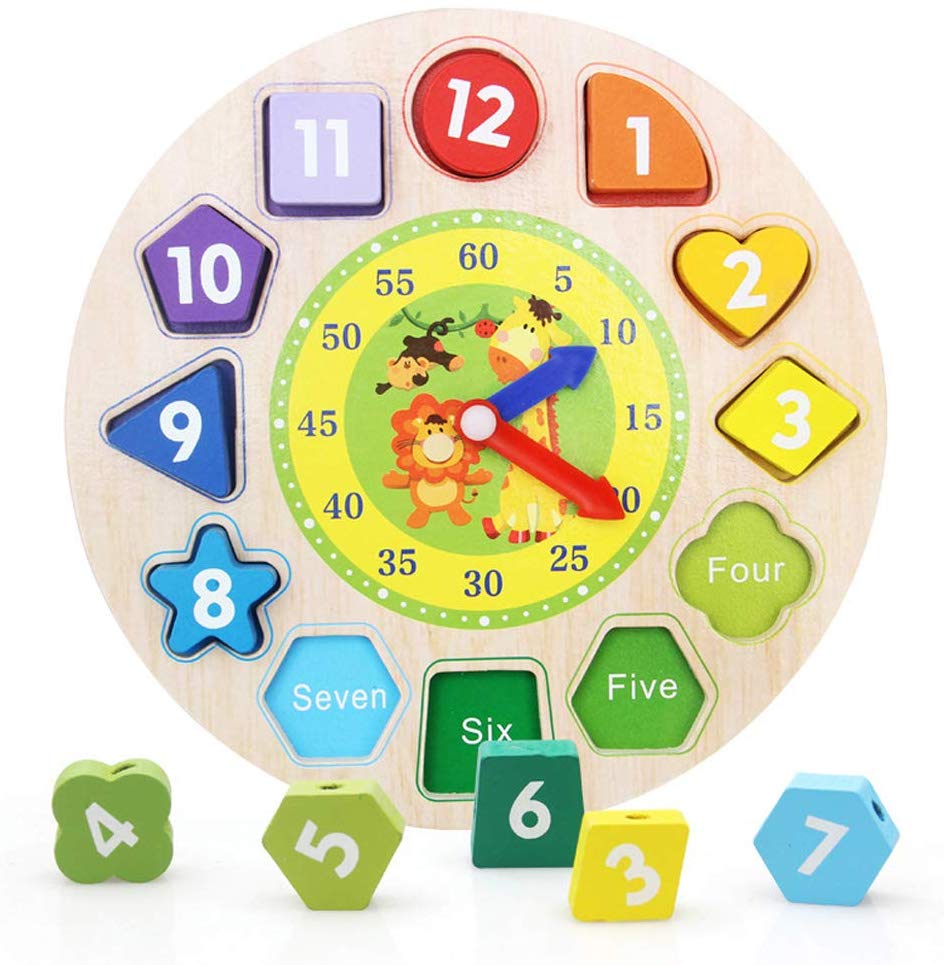 Feelava Shape Sorting Clock Wooden Teaching Clock Learning Puzzle ...