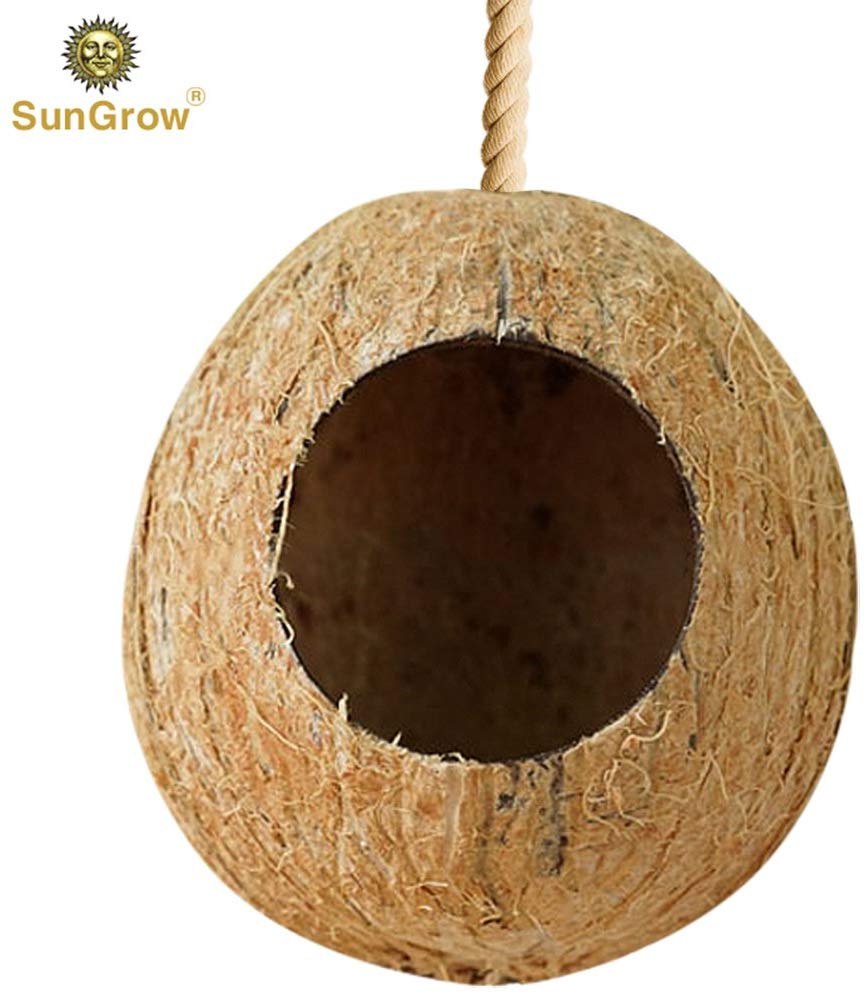 SunGrow Coconut Shell Bird House, Nesting Bird House for Cage or ...