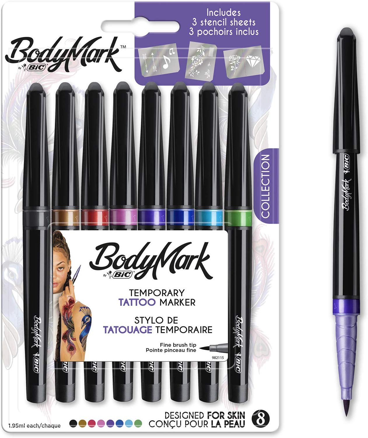 BIC BodyMark, Temporary Tattoo Markers and Stencil Sheets, Fine Tip ...