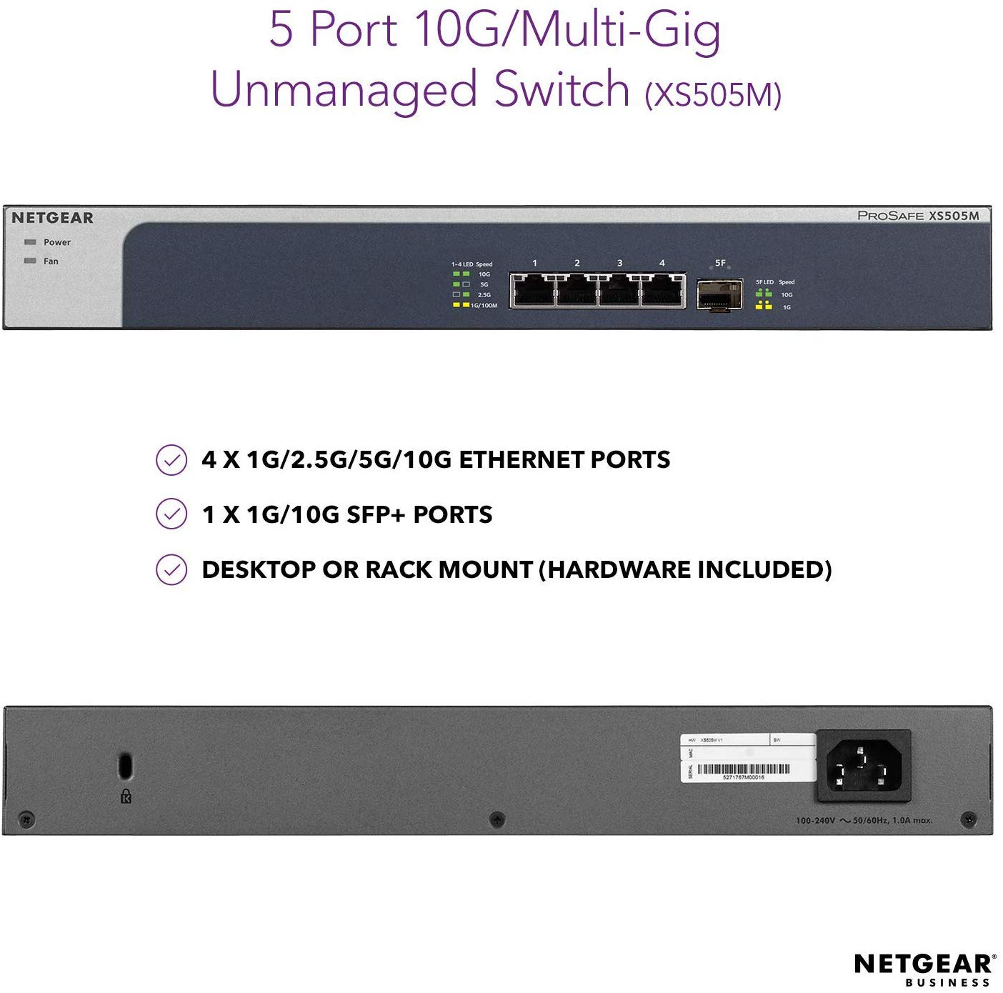 NETGEAR 5-Port 10G Multi-Gigabit Ethernet Unmanaged Switch (XS505M ...