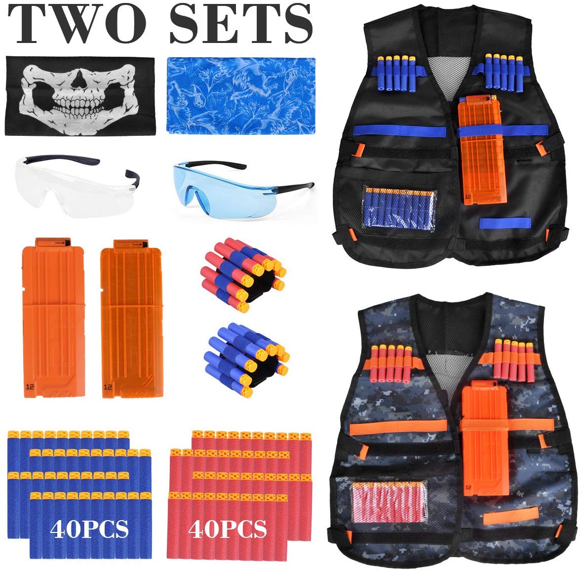 LOYO Kids Tactical Vest, 92 Pieces 2 Team Sets Adjustable Tactical Vest ...