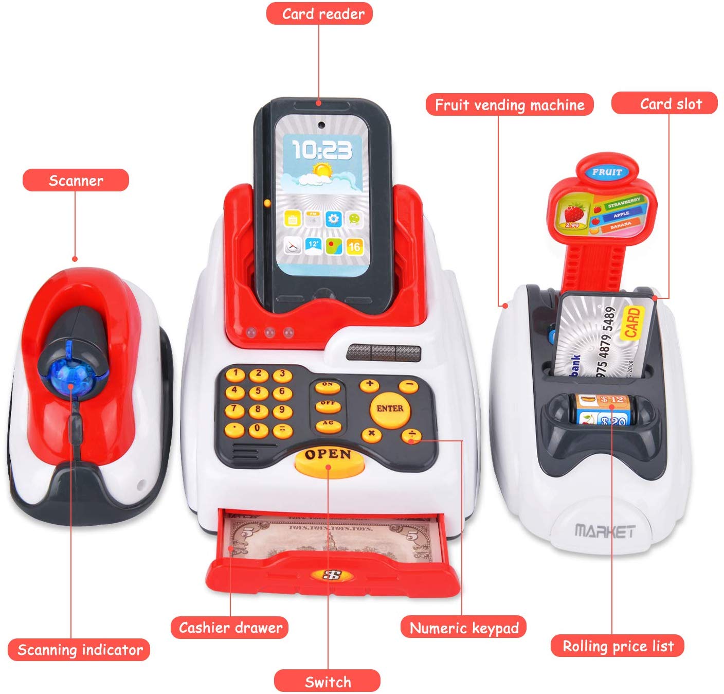 Victostar Toy Cash Register Till with Scanner, Supermarket Role Play ...