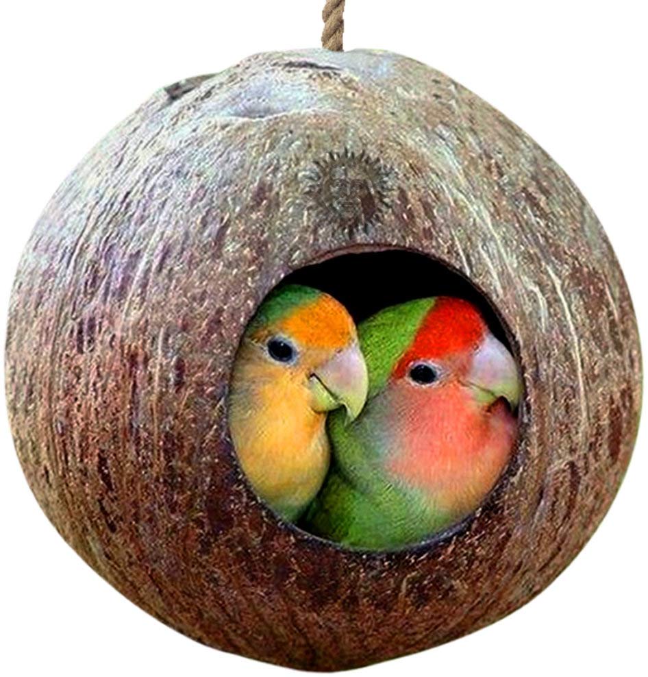 SunGrow Coconut Shell Bird House, Nesting Bird House for Cage or ...