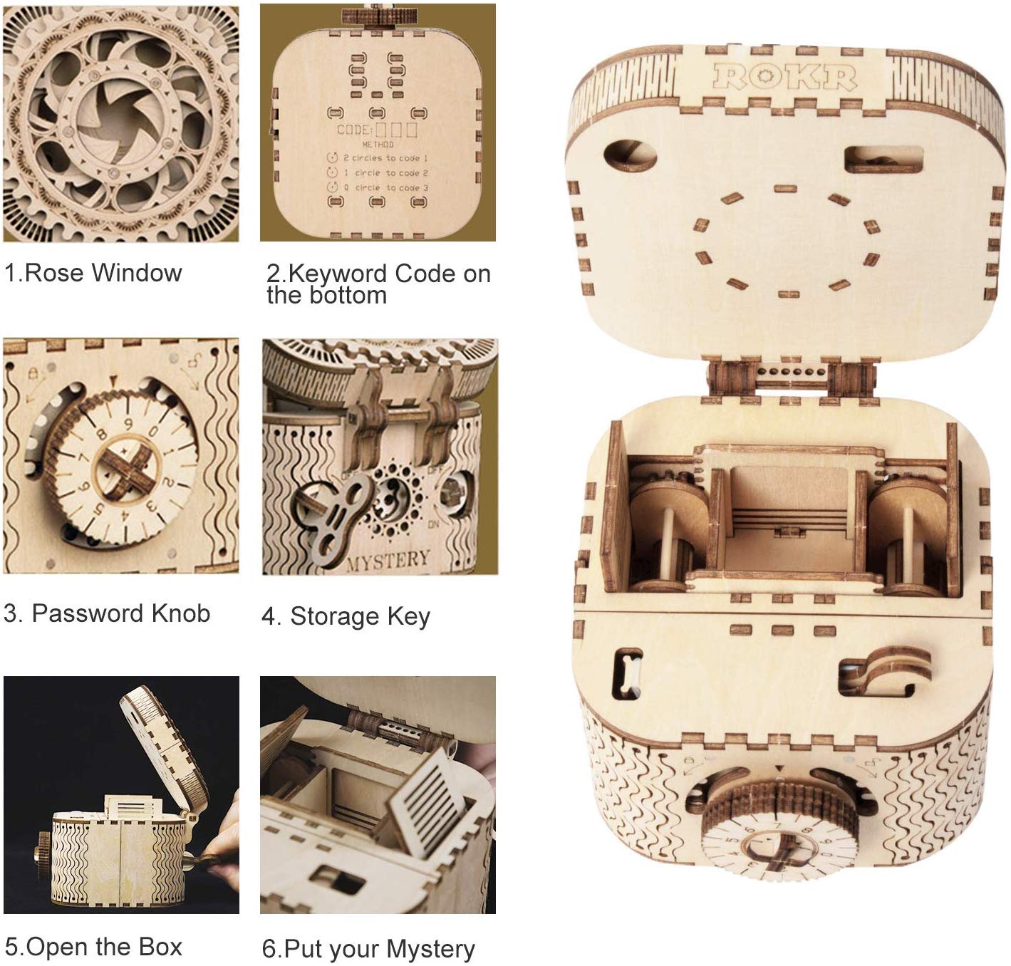 ROBOTIME 3D Puzzle Treasure Box Wooden Model Building Kits Laser Cut ...