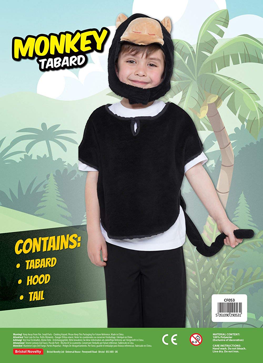 Bristol Novelty CF053 Monkey Tabard Hood and Tail, Small, 4-7 Years ...