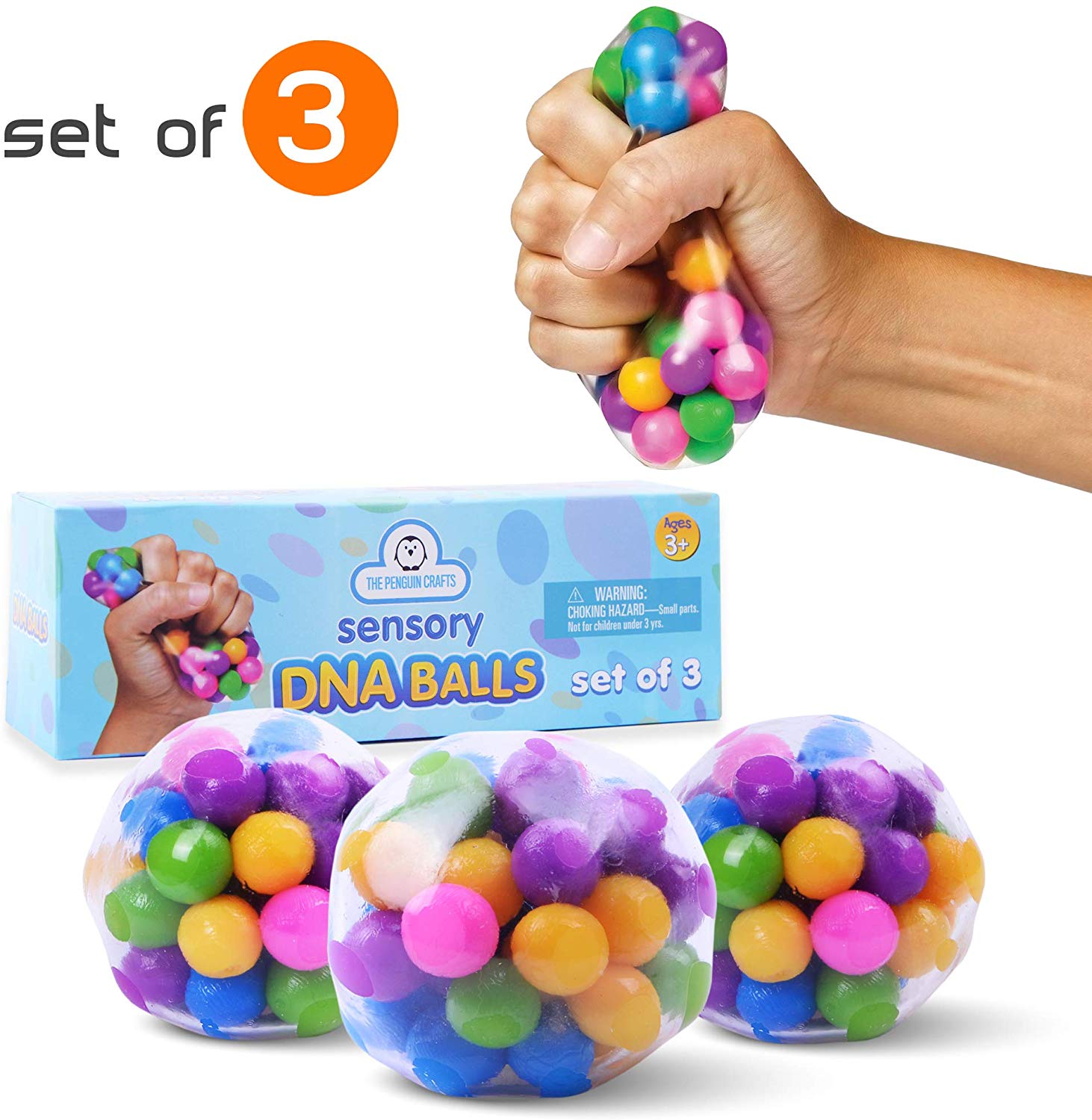 DNA Stress Balls Toys Set for Kids and Adults – 3-Pack Stress-Relief ...