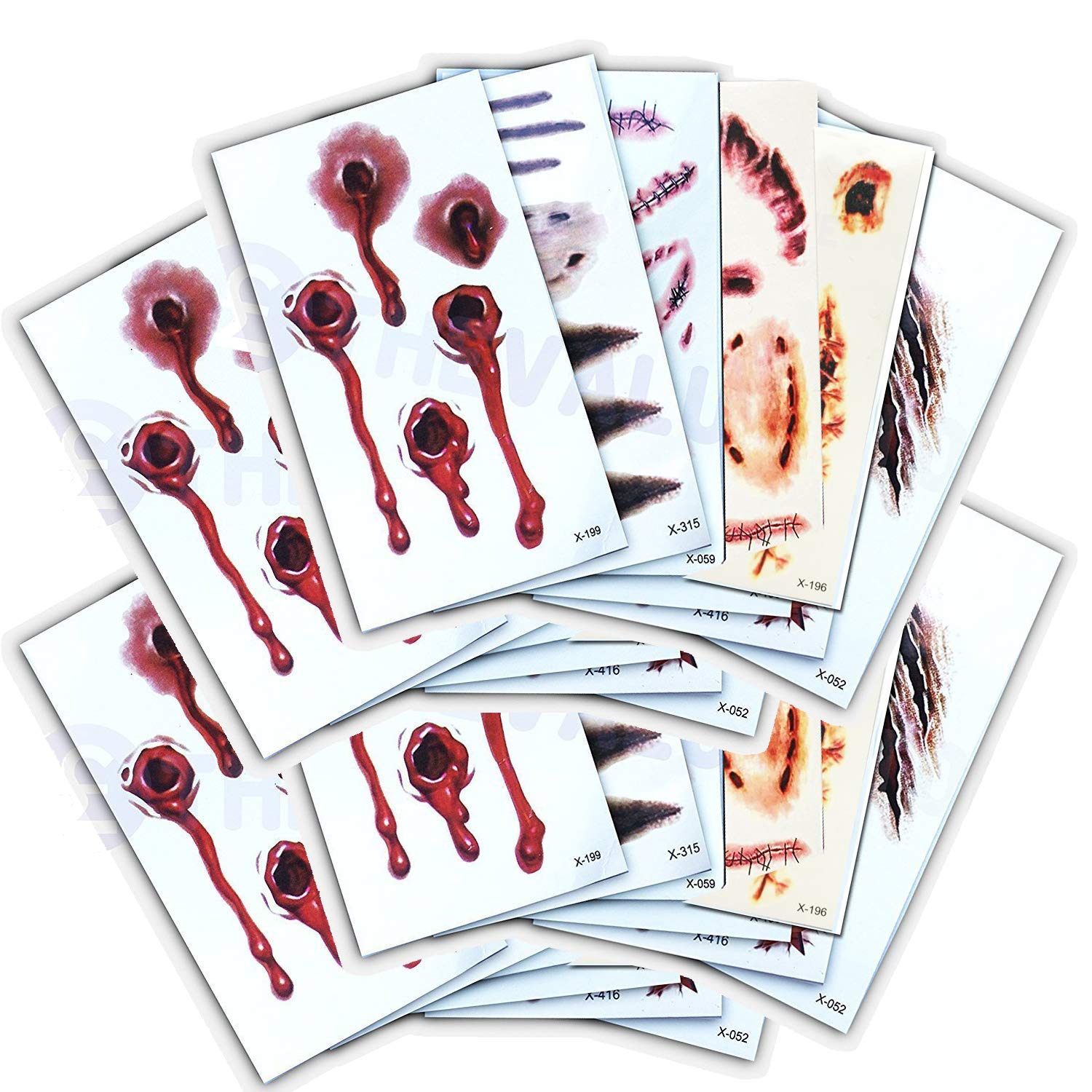 24 Pack – Halloween Zombie Tattoos Temporary Scars Fake Scab Stitches ...