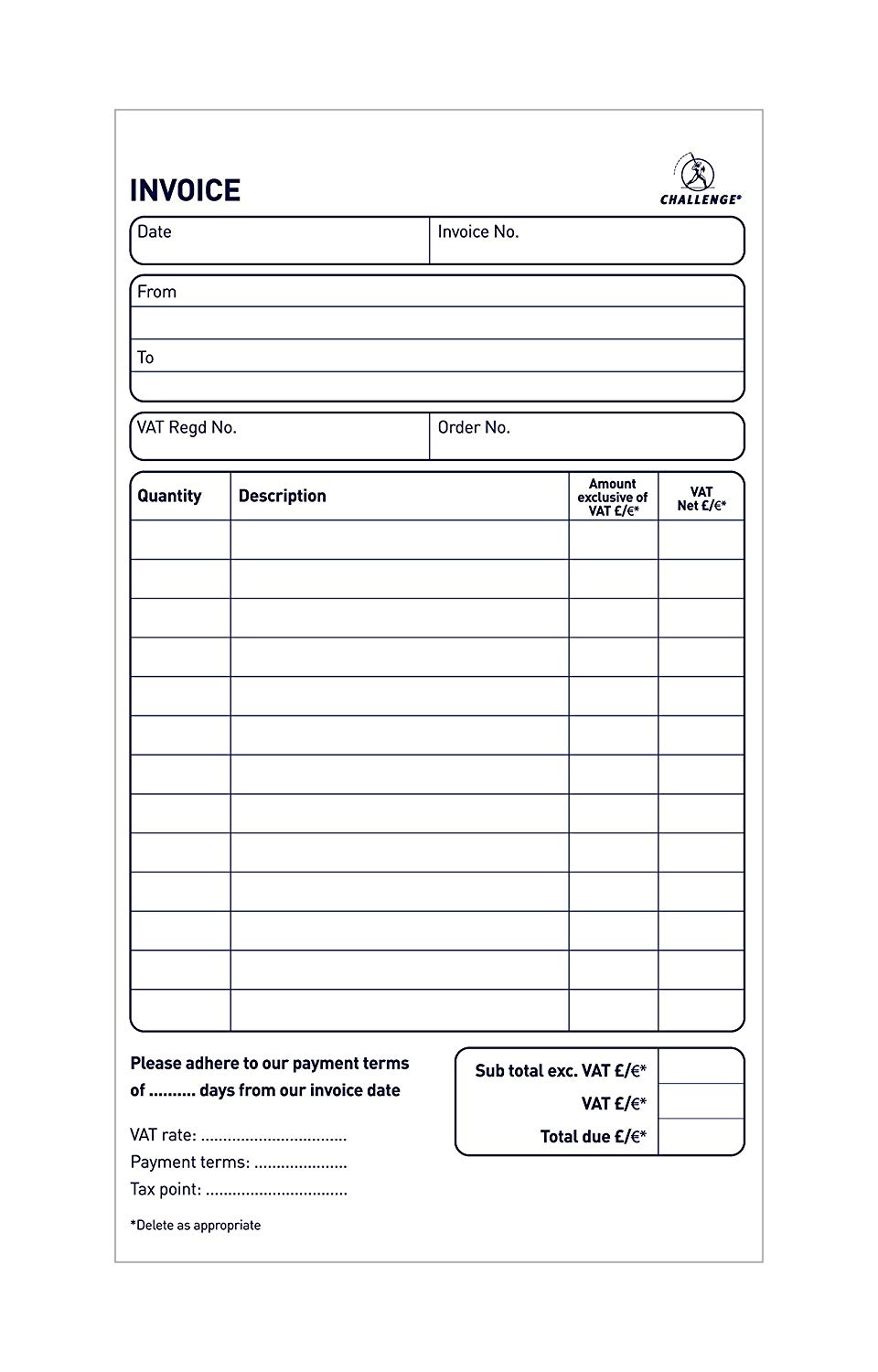 Challenge 210 x 130 mm Duplicate Invoice Book with Vat, Carbonless, 100 ...