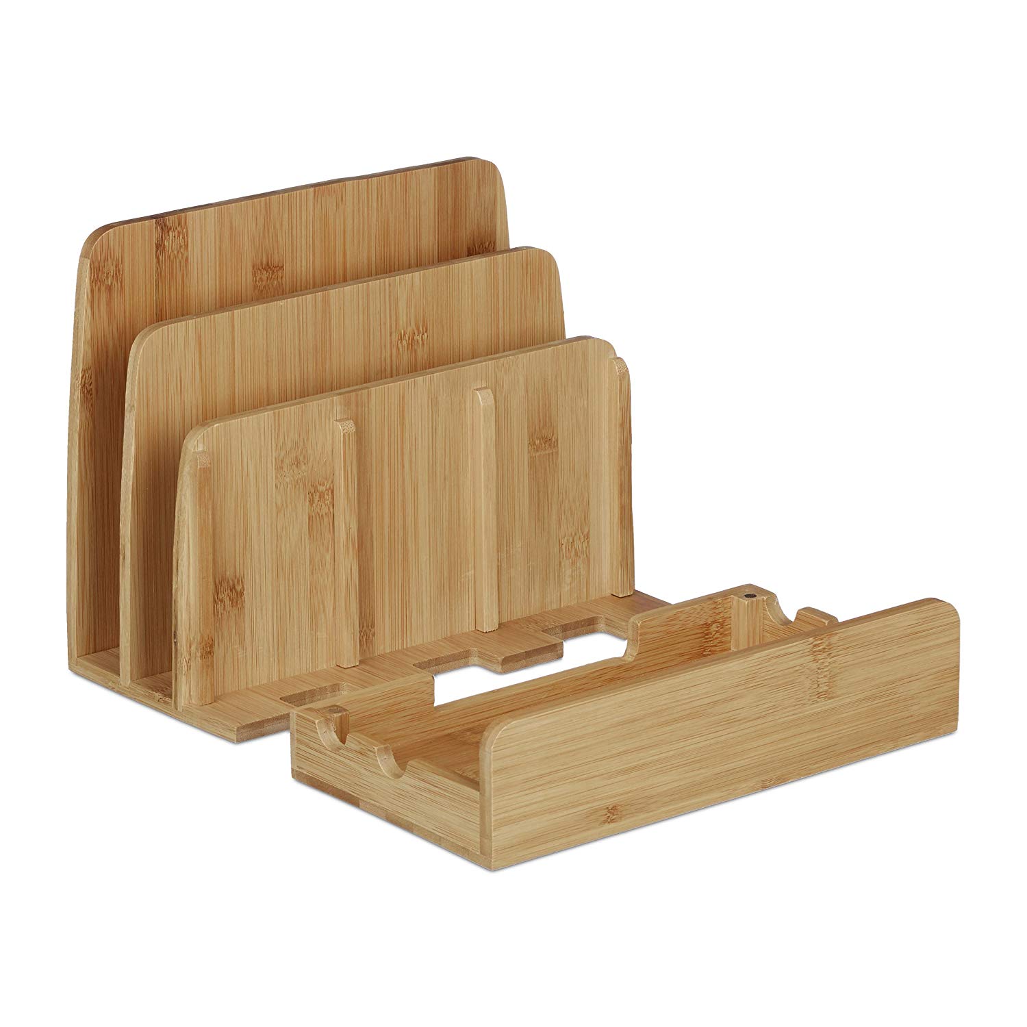 Relaxdays Bamboo Docking Station, Holder Dock, 3 Shelves, Smartphone ...