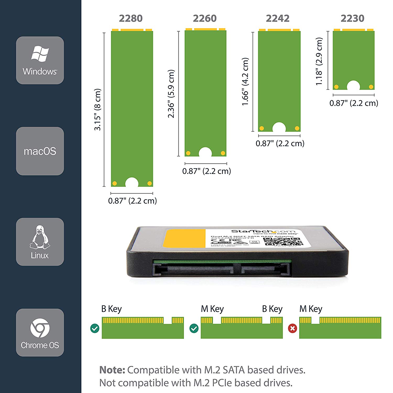 StarTech Dual M.2 SATA Adapter with RAID – 2x M.2 SSDs to 2.5in SATA (6Gbps) RAID Adapter ...