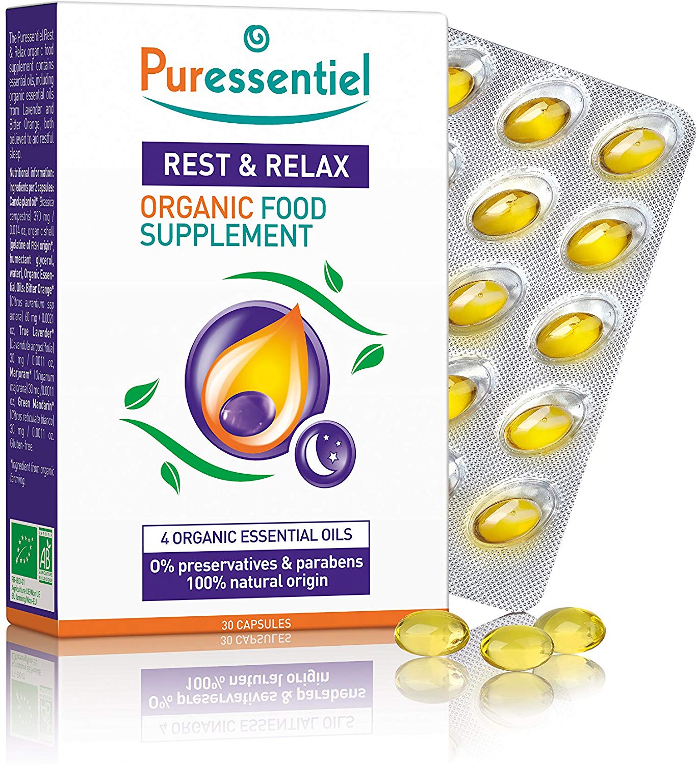 Puressentiel Rest & Relax Organic Food Supplement Capsules, Pack of 30 ...