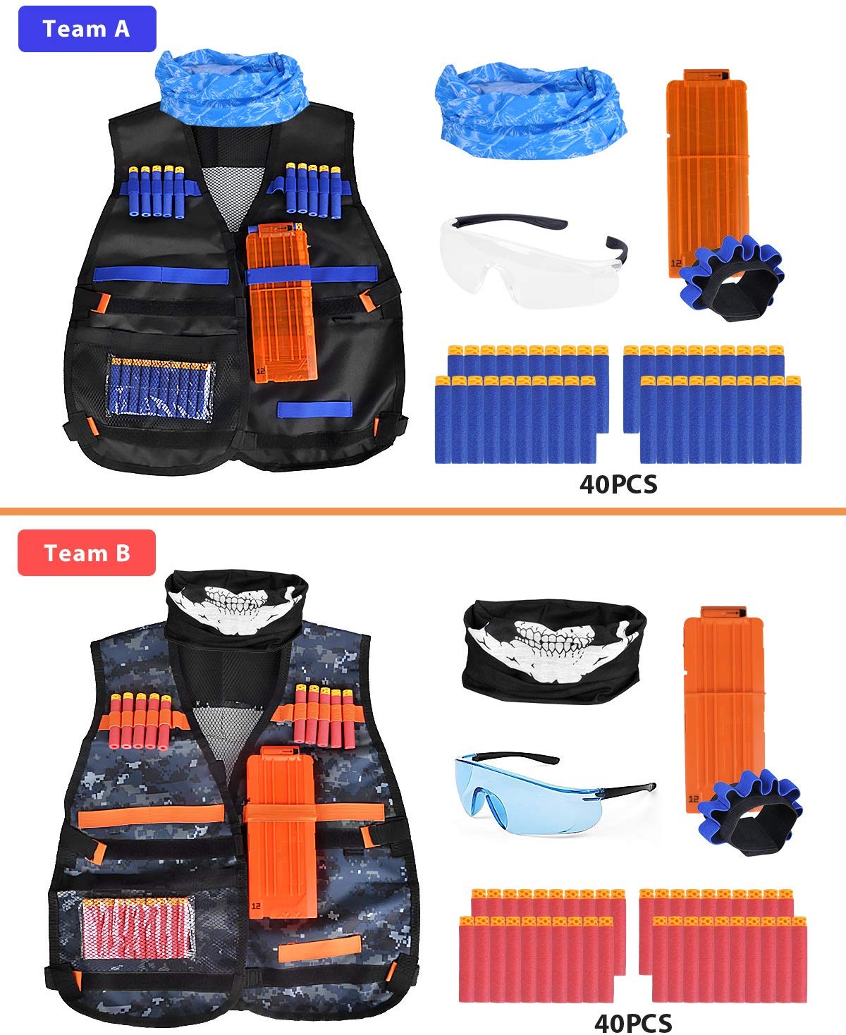 LOYO Kids Tactical Vest, 92 Pieces 2 Team Sets Adjustable Tactical Vest ...