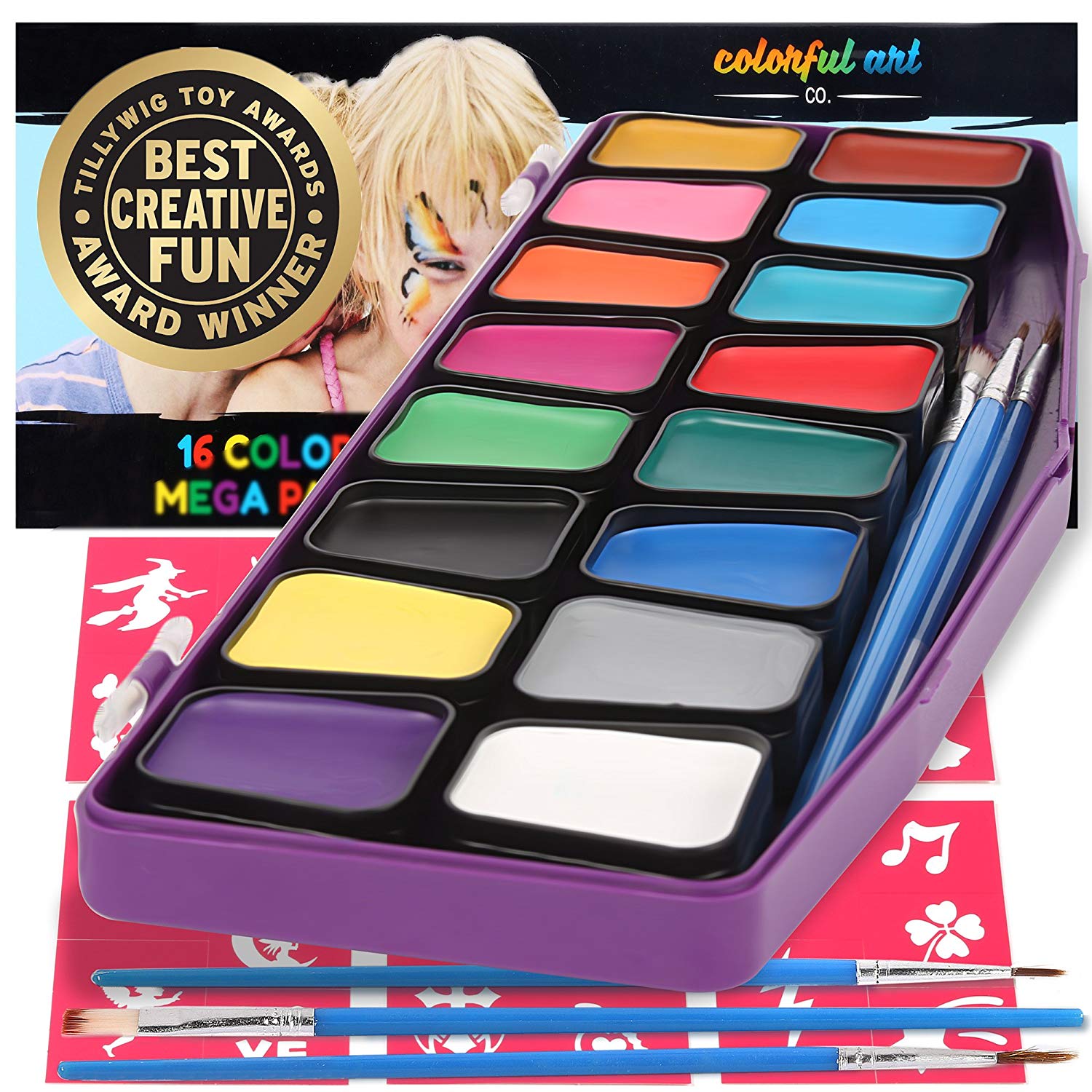 Colorful Art Co. Kids Face Paint Kit – Set of 16 Water-Based ...