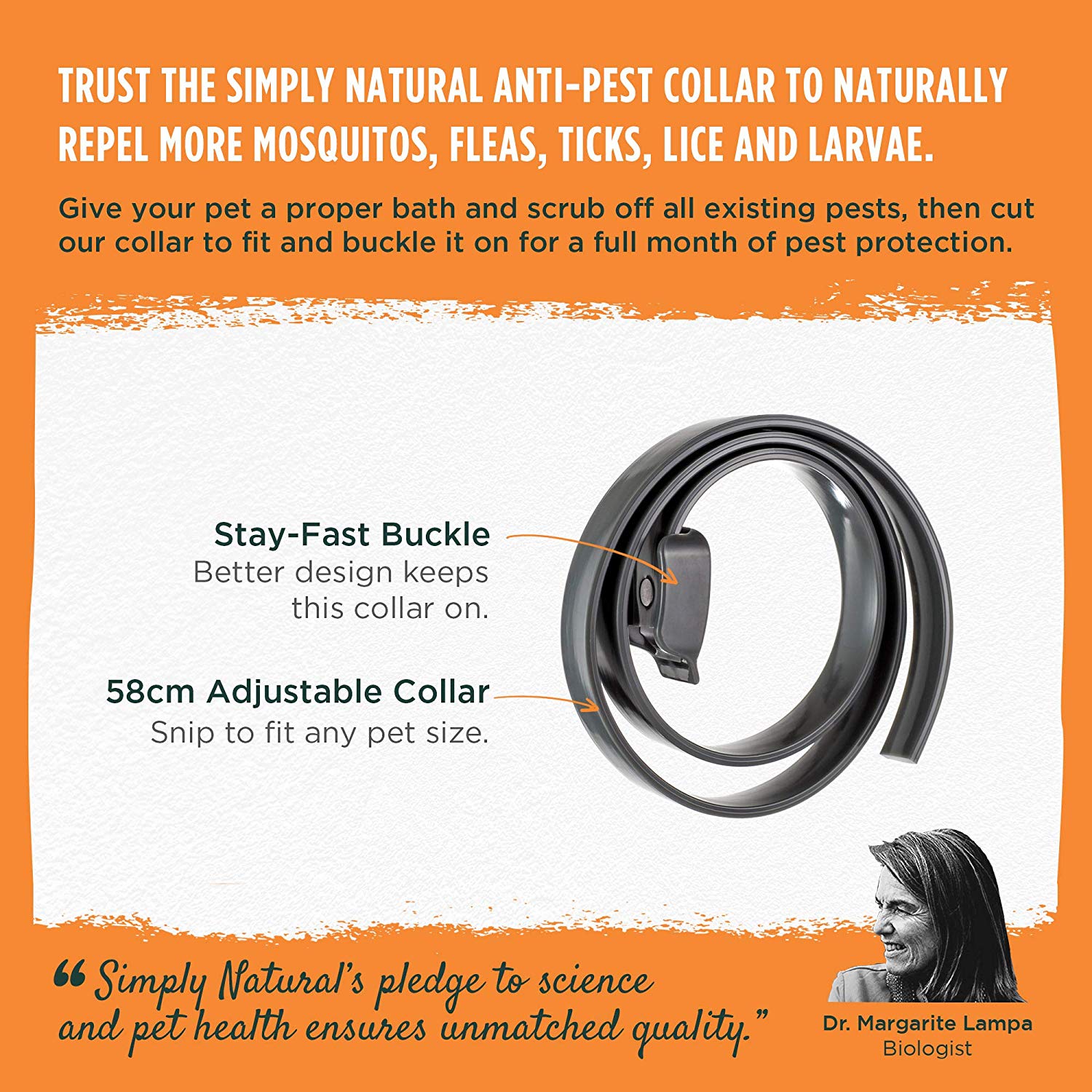 Anti Flea and Tick Collar by Simply Natural – 58cm All Natural Cinnamon ...