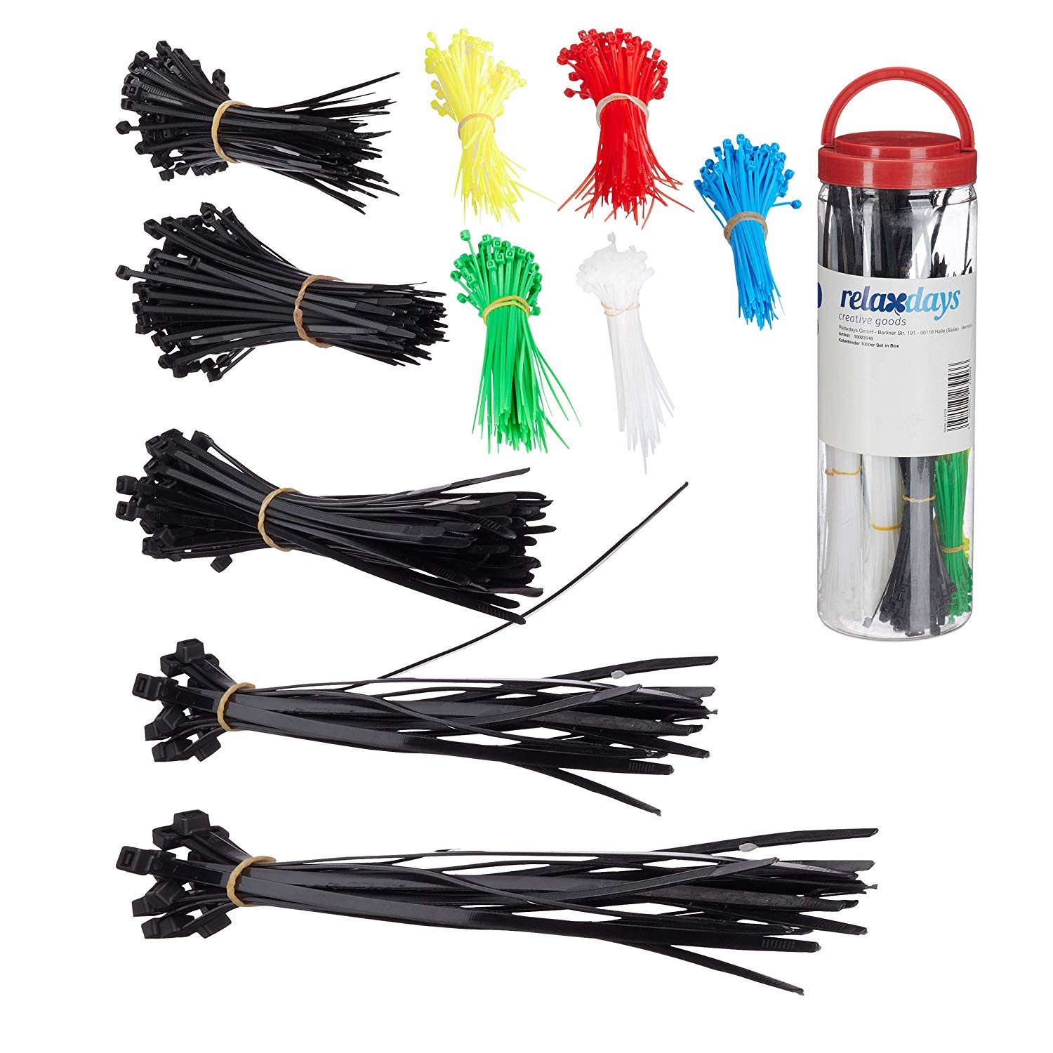 Relaxdays Set of 1000 Cable Ties, Practical Box, Long, Bundles ...