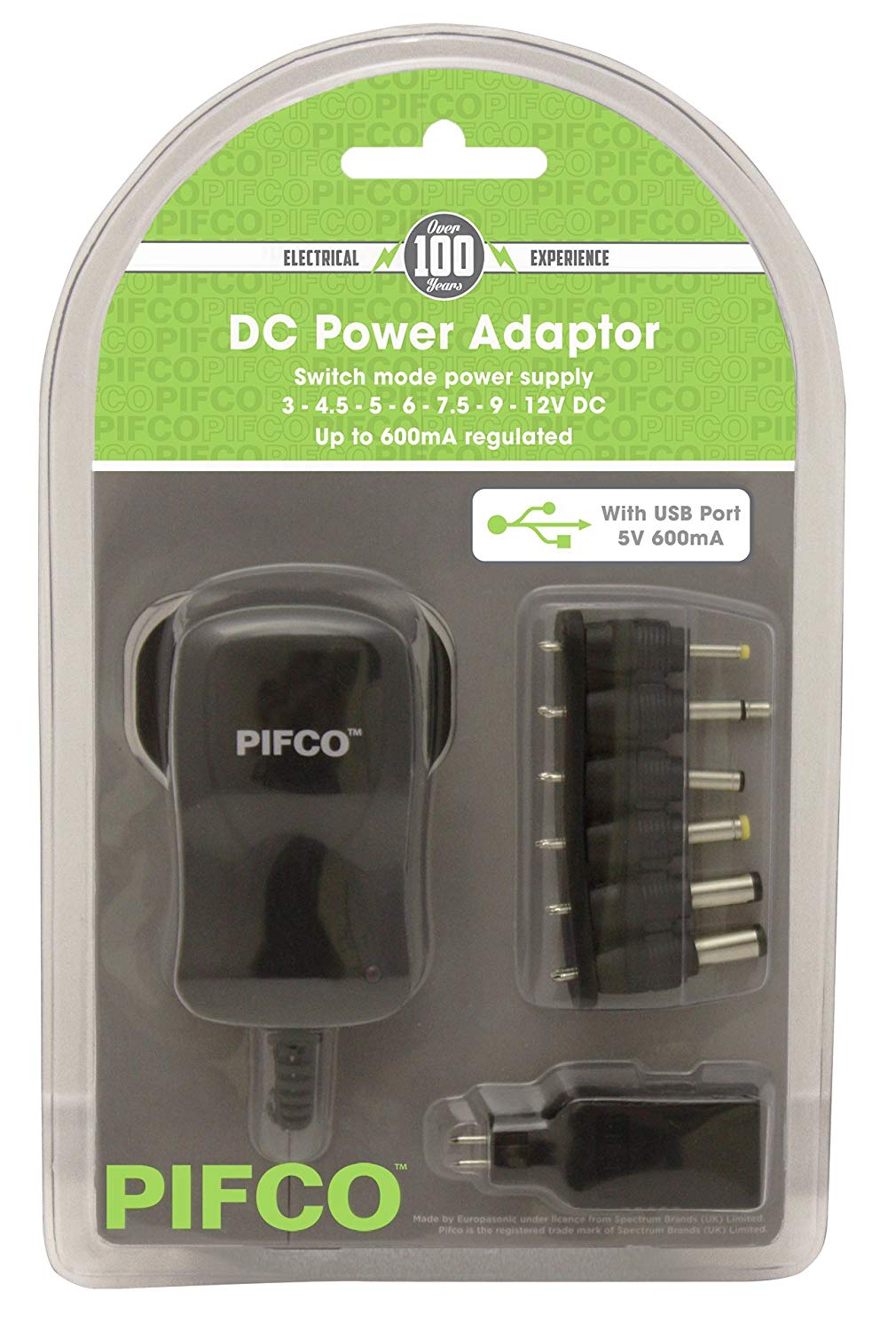 Pifco ELA1133 600 mAh AC/DC Connect-It Power Adapter – Black – BigaMart