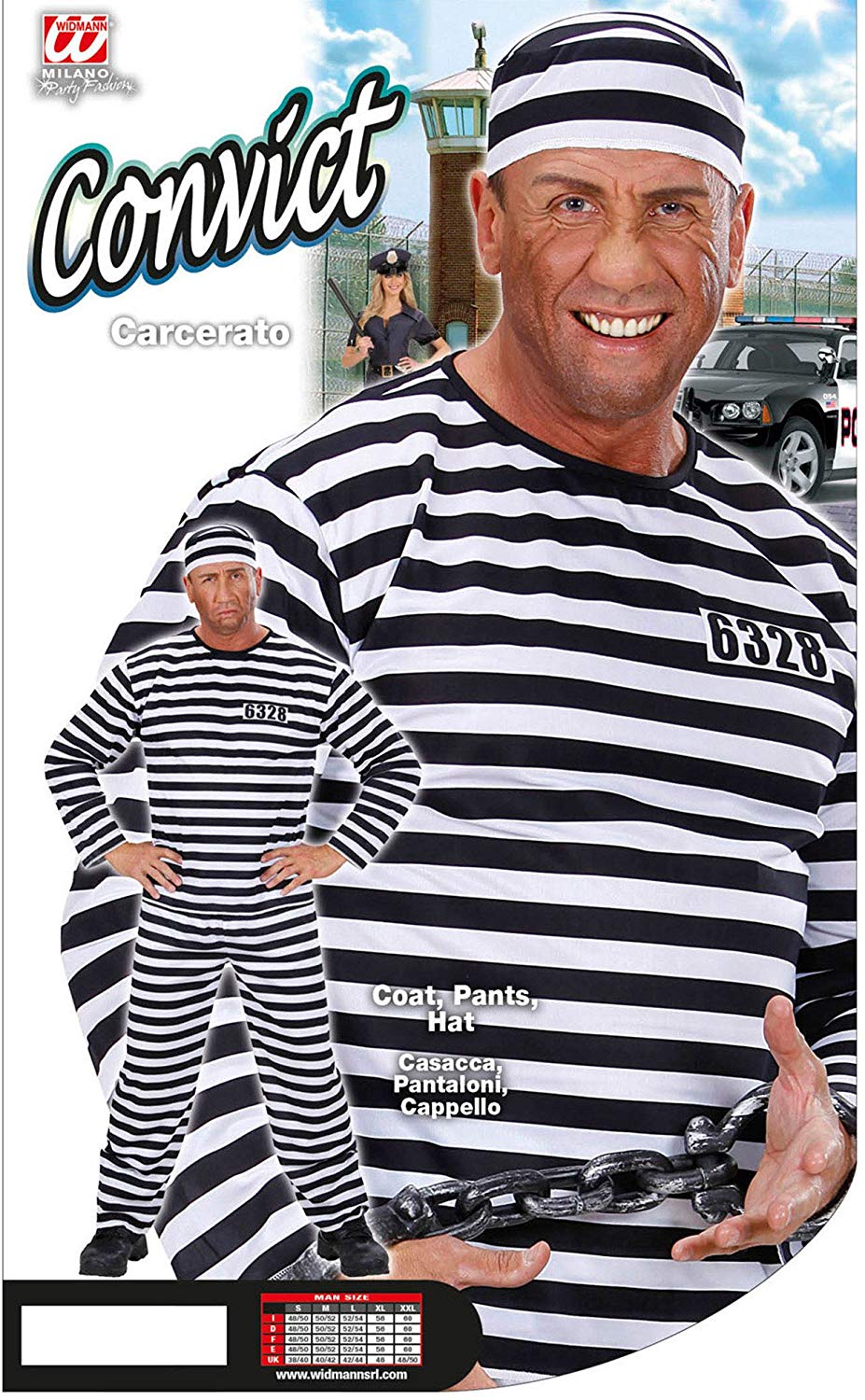 Mens Convict Black/White Costume Small UK 38/40″ for Prisoner Jail ...