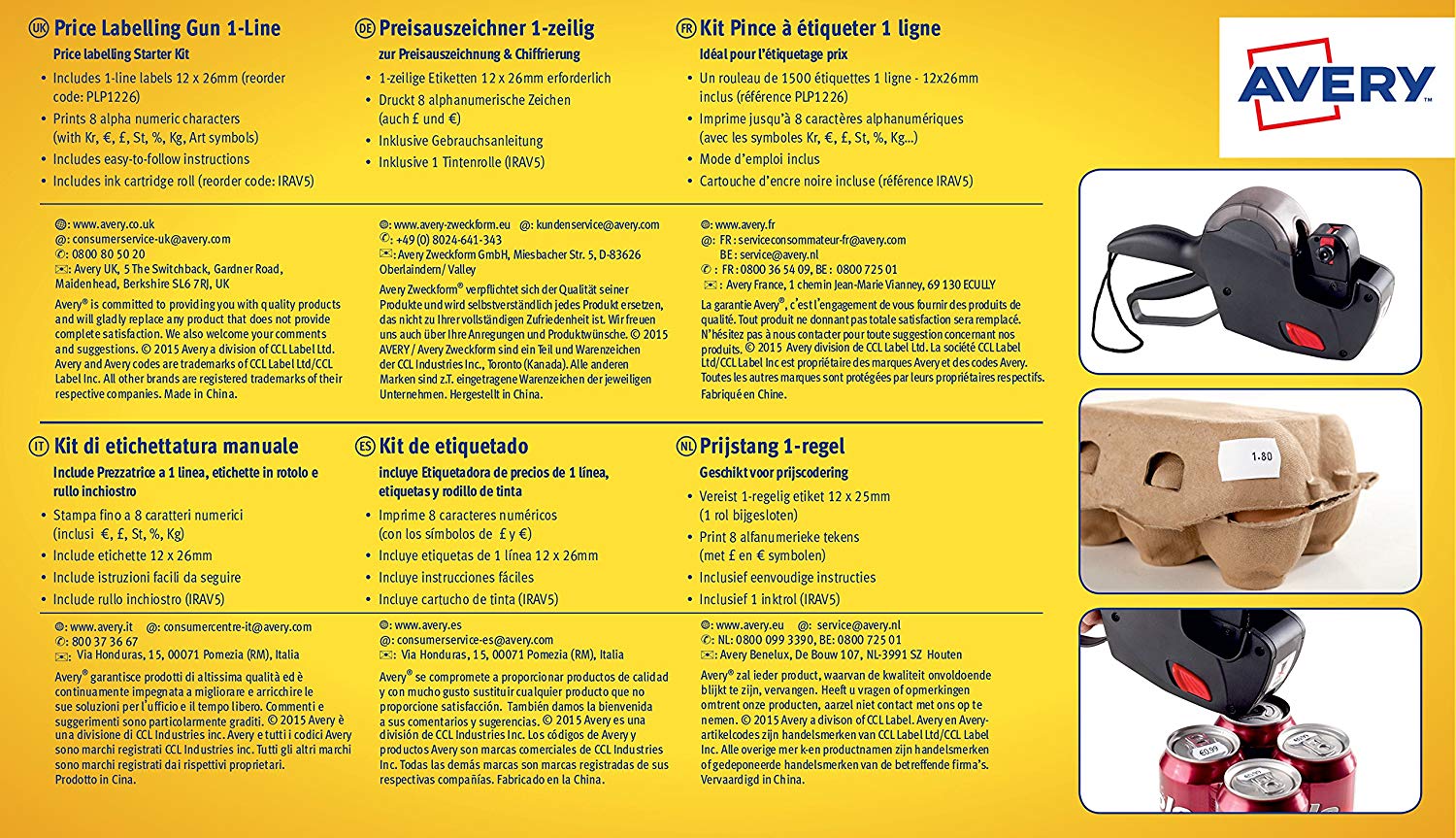Avery PL1/8 Starter Kit Pricing/Price Gun 1 Line with 1500 Labels and ...