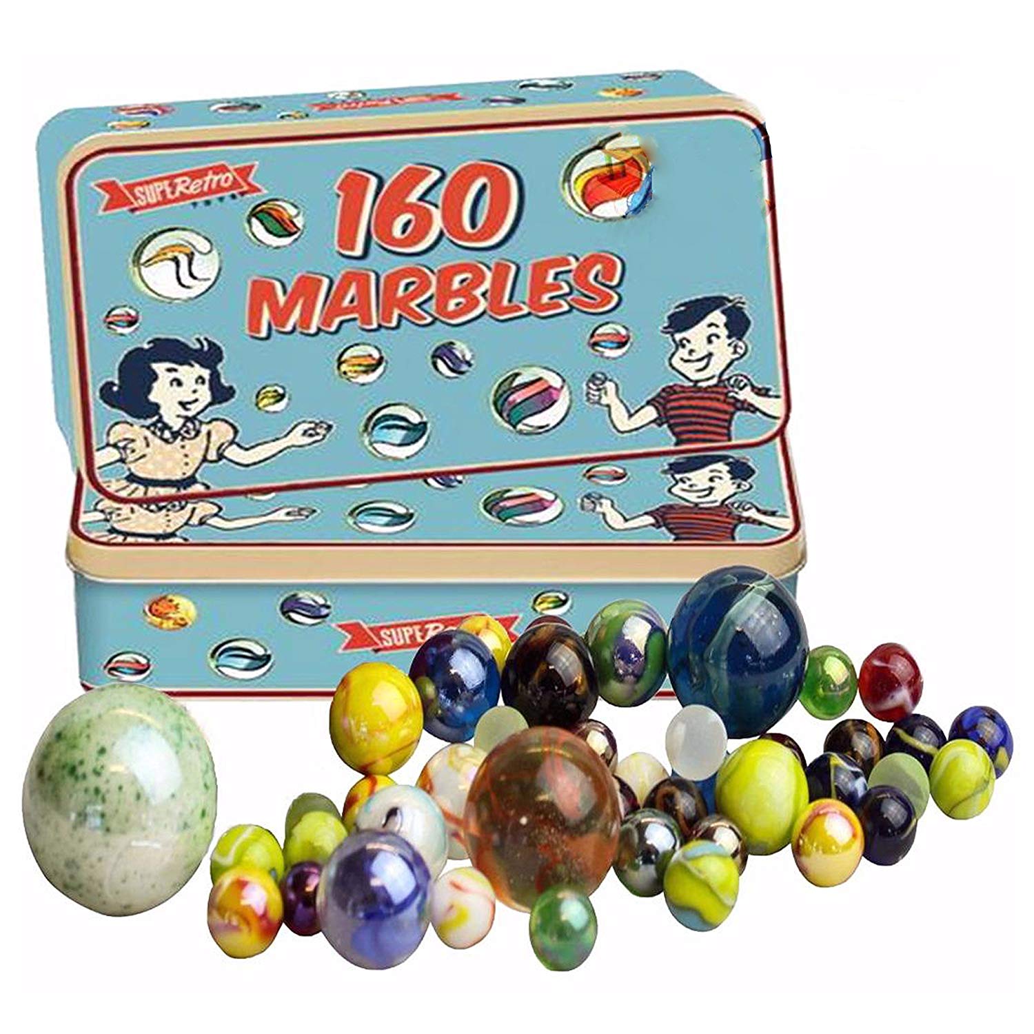 KandyToys 160 Piece Classic Glass Marbles in a Vintage Storage / Gift ...
