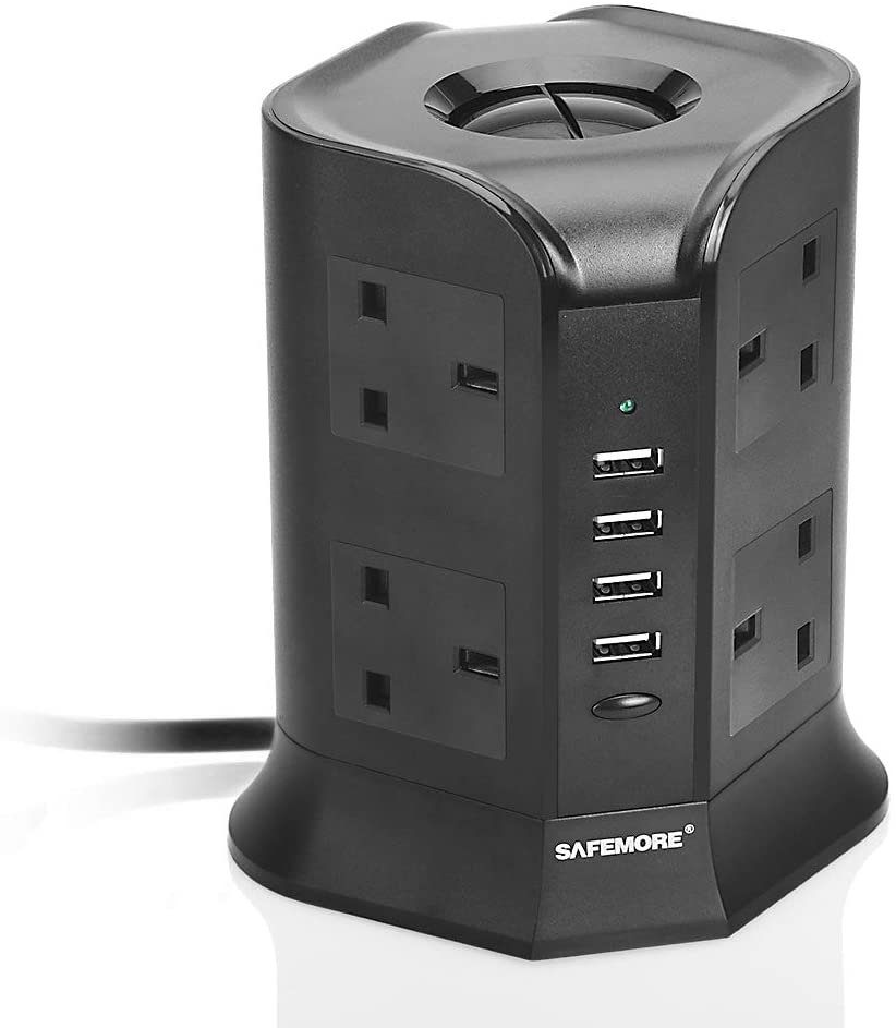 SAFEMORE Extension Lead Vertical 8 Gang Surge Protection with 4 USB ...