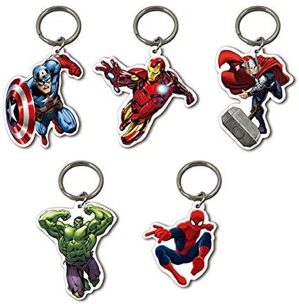 5 x Official Licensed MARVEL HEROES Keyrings Spiderman Ironman Hulk ...