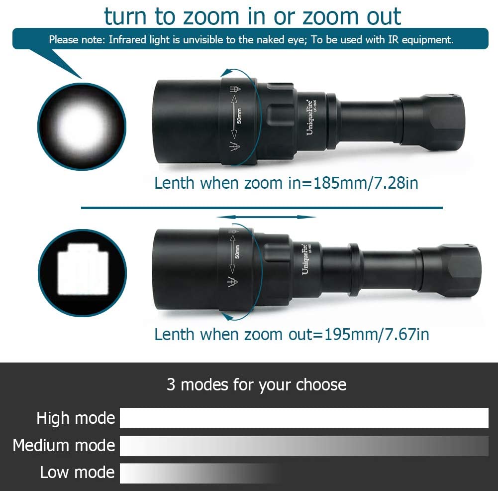 UniqueFire Upgrade UF1605 NV IR 940NM T50 LED Flashlight / 3 Mode ...
