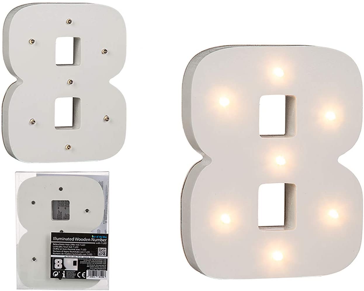 OOTB Illuminated Number 8 Light with 7 LED, Wood, White – BigaMart
